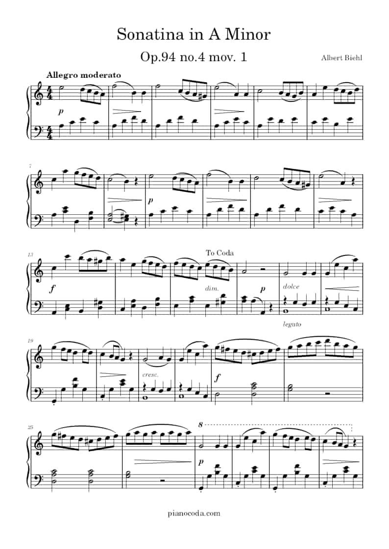 Sonatina in A Minor Op. 94 no. 4 mov. 1 Free PDF Sheet Music