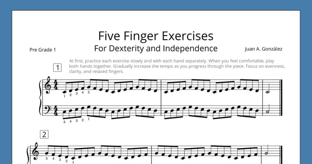 Five Finger exercises for Piano Beginners | Free Sheet PDF