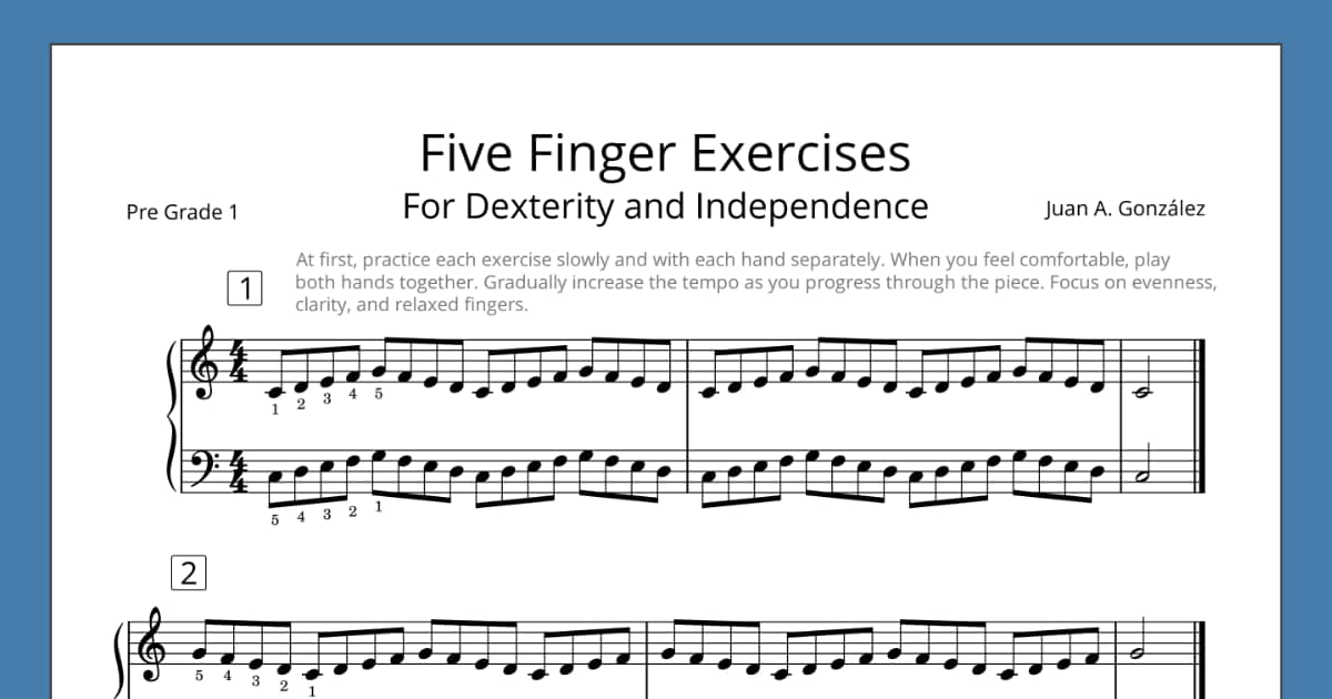 Five Finger exercises for Piano Beginners | Free Sheet PDF