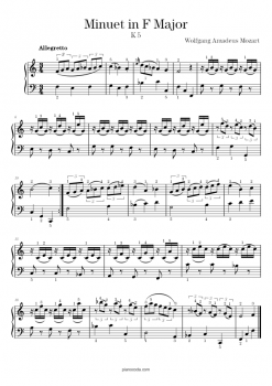 Minuet in F Major K 5 Free Sheet Music - Pianocoda